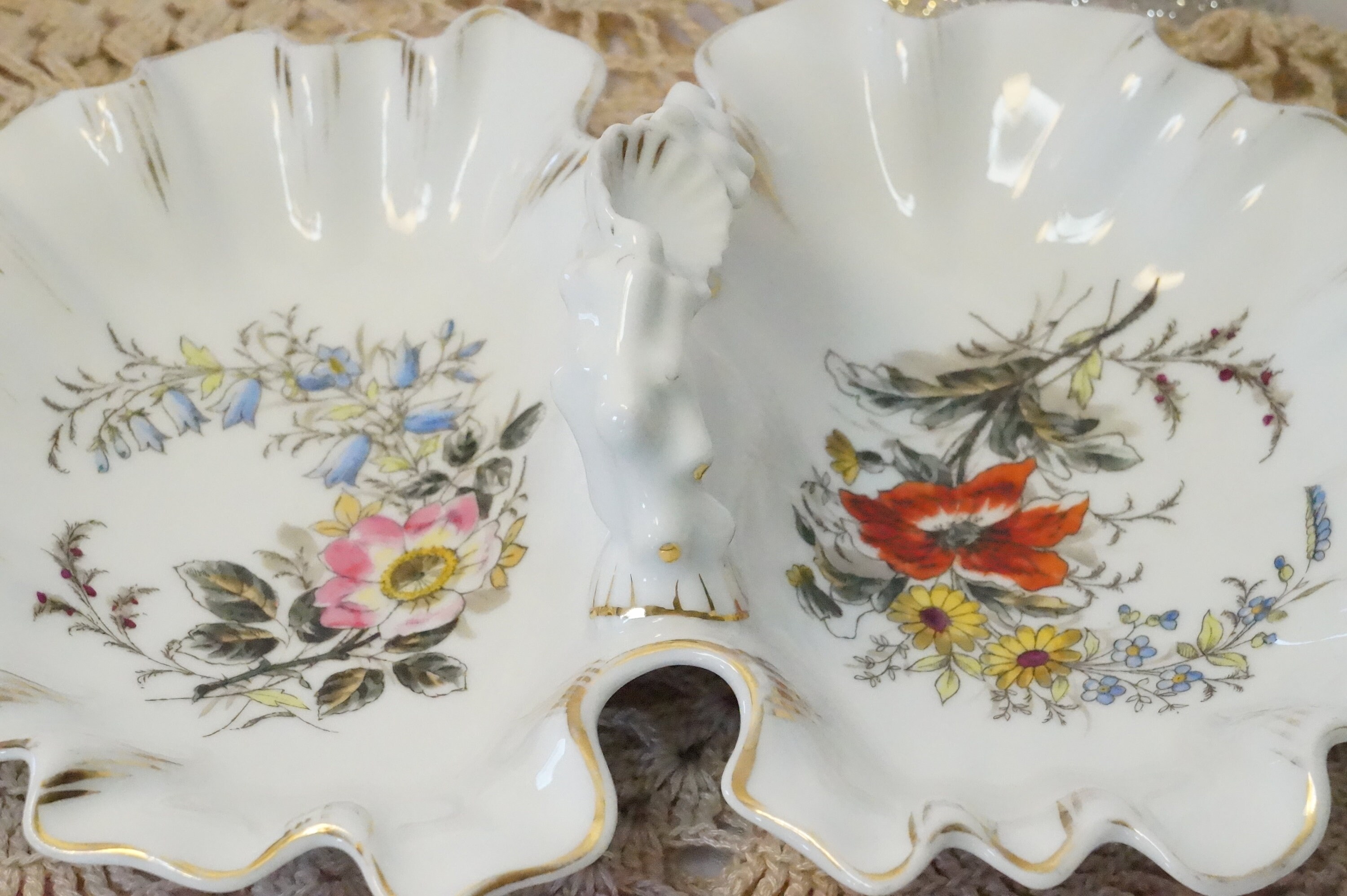 Vintage Double Sided Candy Dish/floral Candy Dish/roses/shell Shaped ...