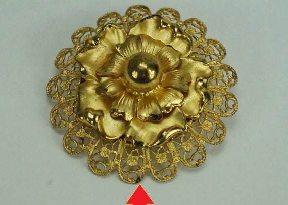 Gold Colored Flower Brooch/Bright Gold/Colorful 3D Fl… - Gem
