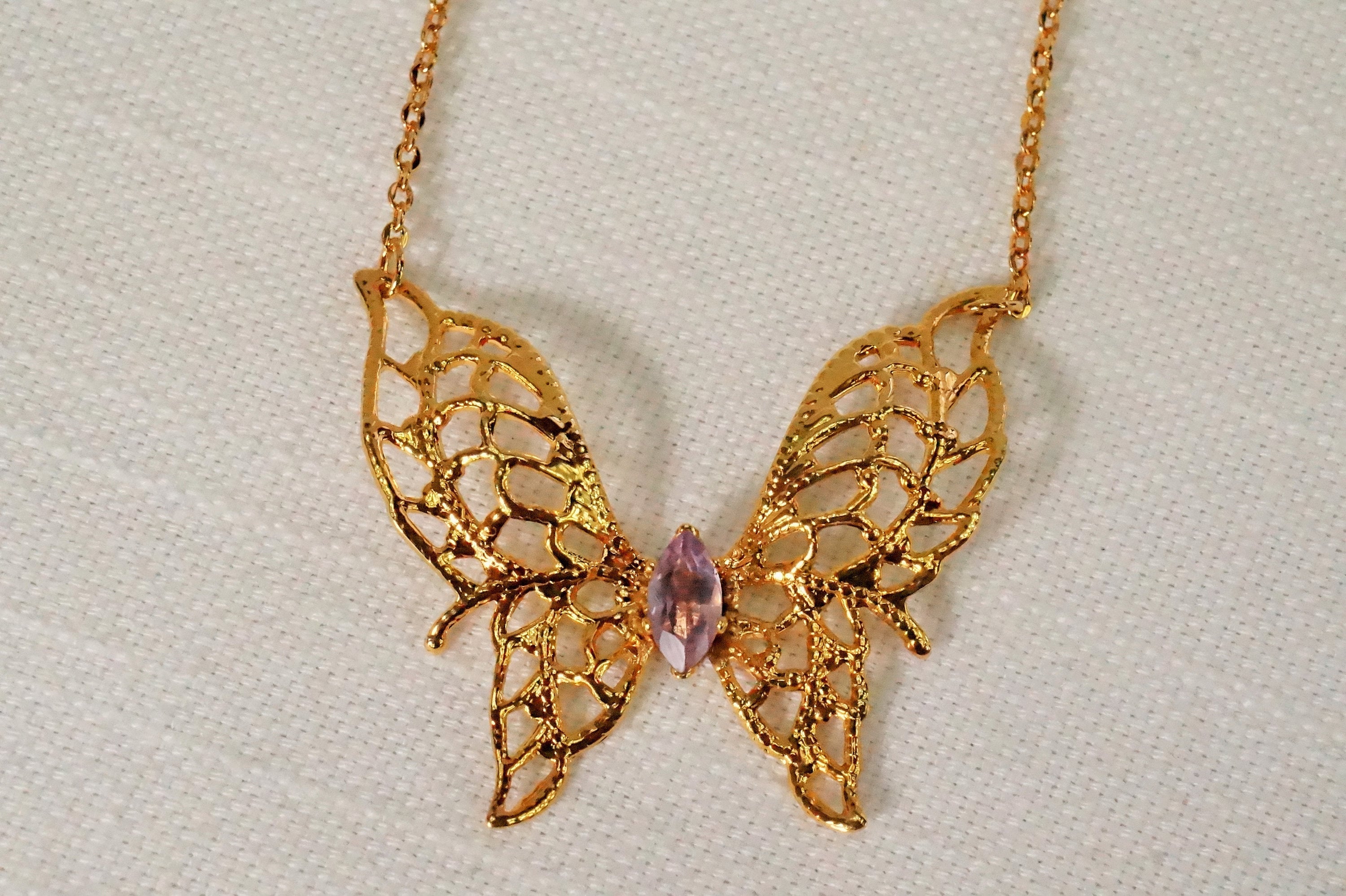 Gold Filigree Butterfly Necklace/14K GE/Vintage Butterfly | Etsy