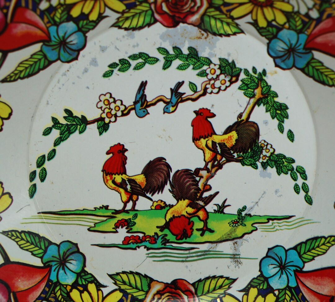 Decorative Metal Rooster Plate/shallow Bowl/colorful Rooster Decor/tin ...