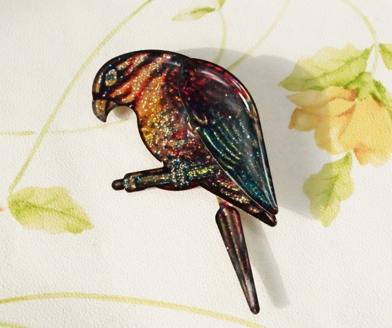 Colorful Parrot Brooch/vintage Bird Brooch/glitter Bird - Etsy