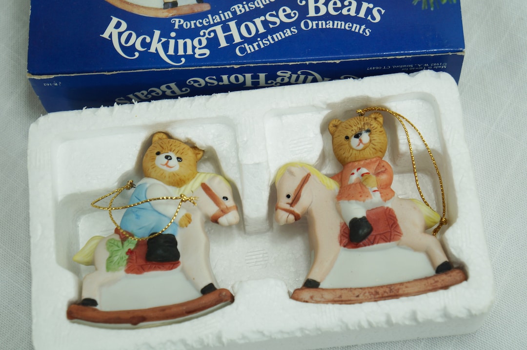 Vintage Rocking Horses & Bear Ornaments/bears Riding Rocking Horse/set ...