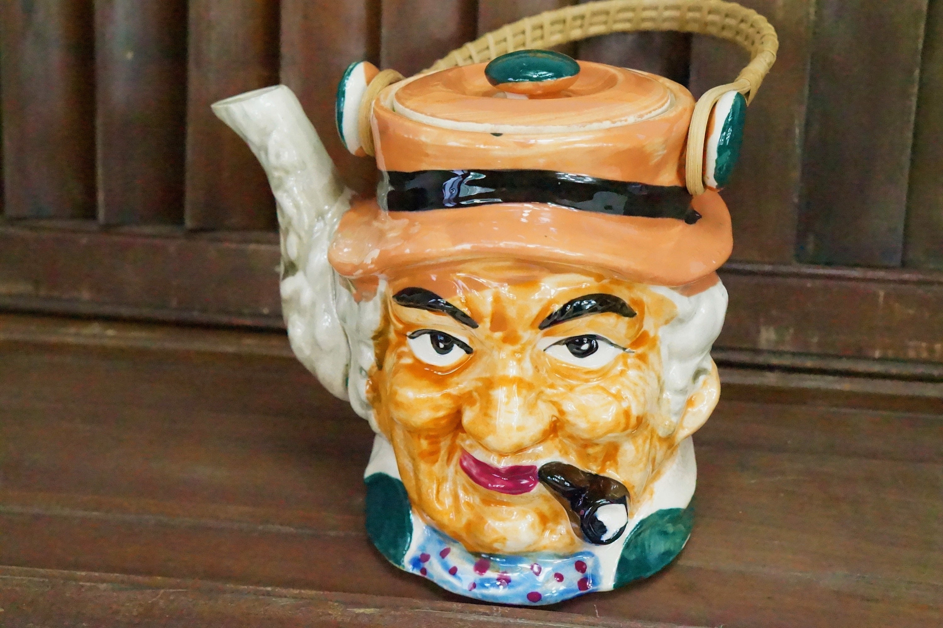 Vintage Character Teapot/man Smoking Pipe/teapots With - Etsy