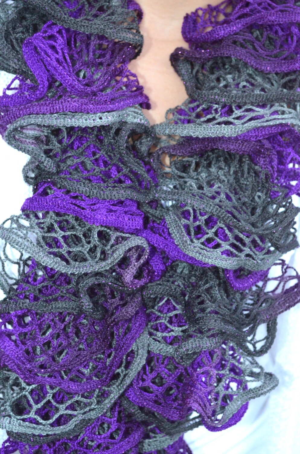 Scarf // Knitted Scarf // Net Scarf // Purple-grey Scarf // - Etsy