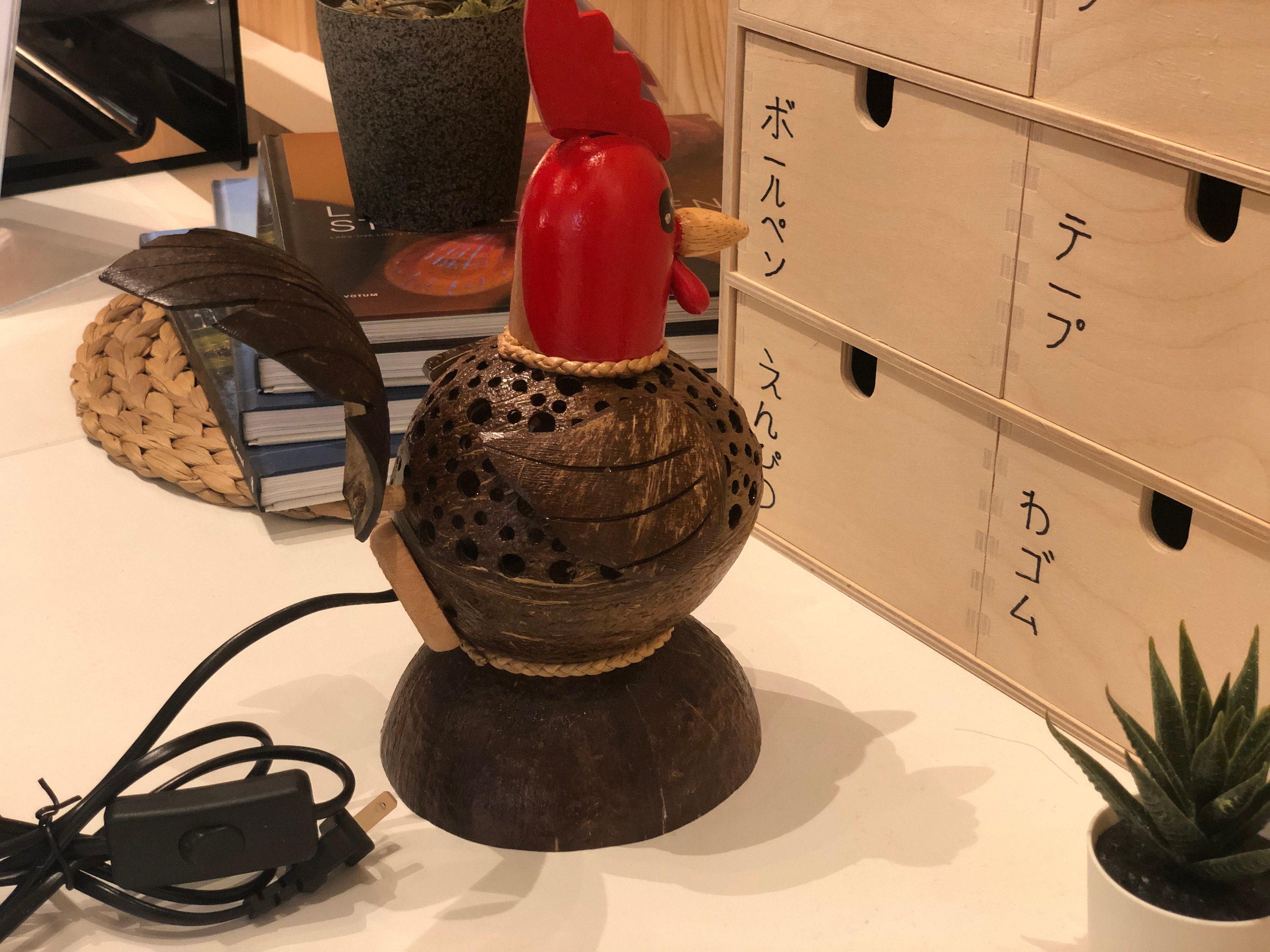 Rooster Cock Coconut Lamp Animal Lamp Coconut Shell Bedroom | Etsy