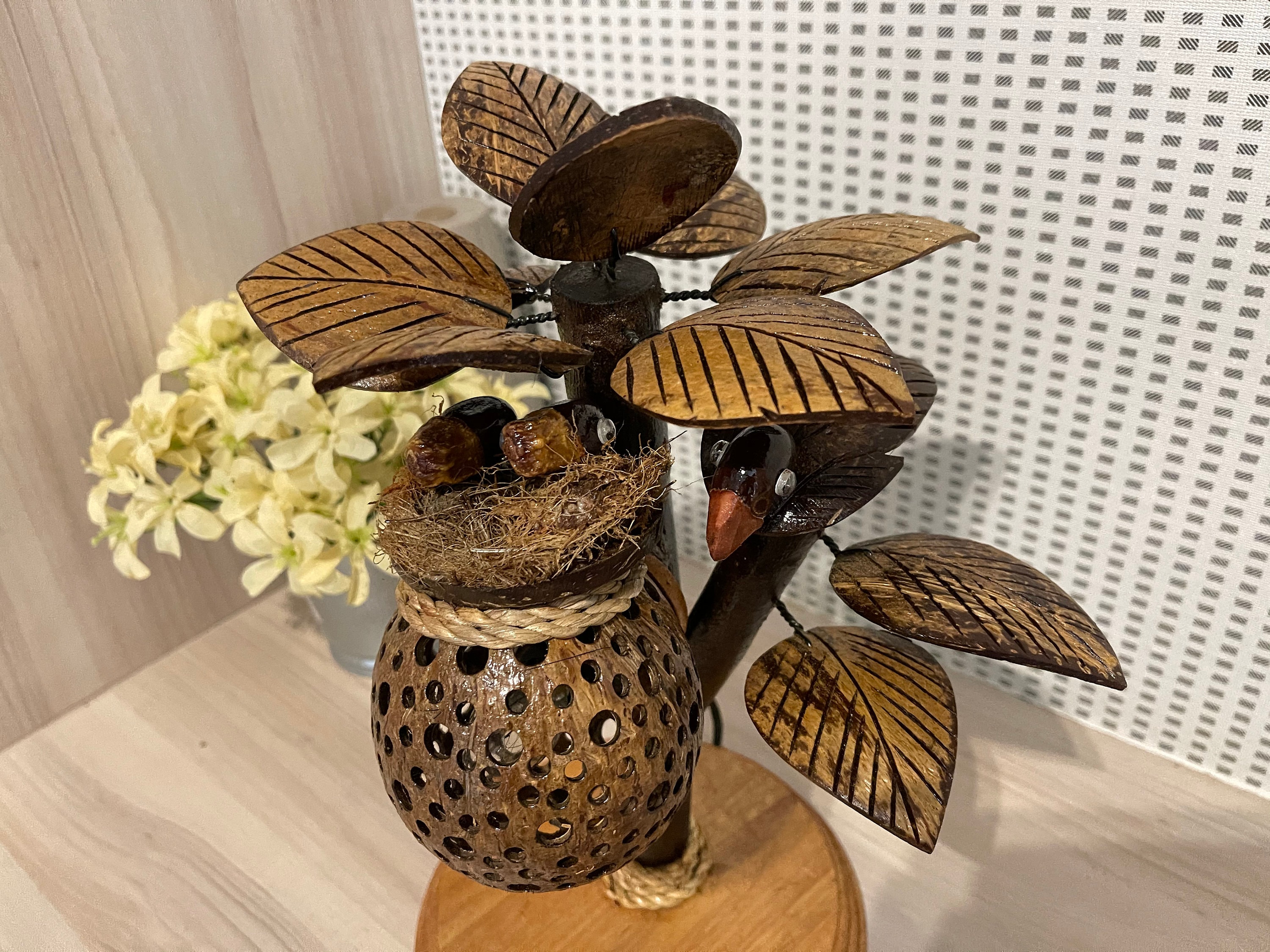 Tree With Bird Coconut Lamp Coconut Tree Shell Bedroom Lamp Tree Table ...