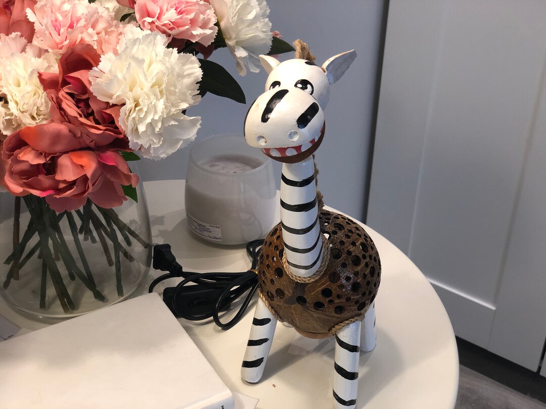 Zebra Table Lamp Light Wooden Garden Handmade Coconut Lamp Animal Lamp ...