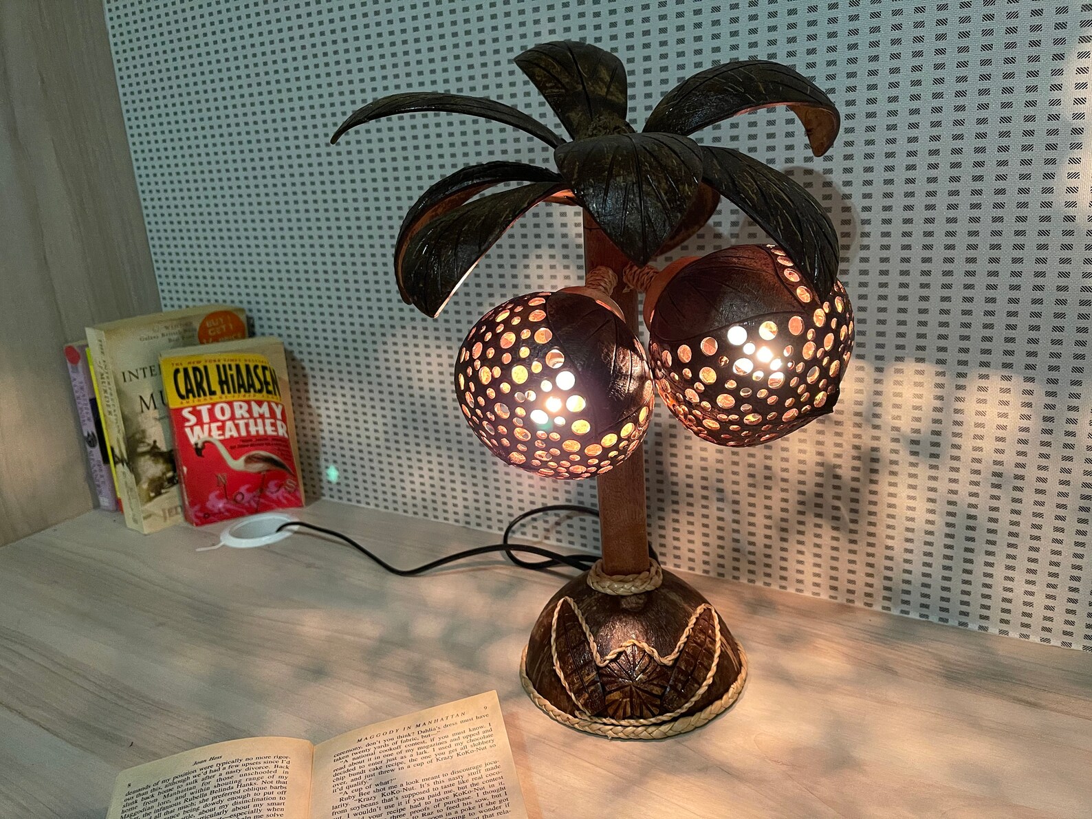 2 Balls Coconut Lamp Coconut Tree Shell Bedroom Lamp Tree Table Light ...