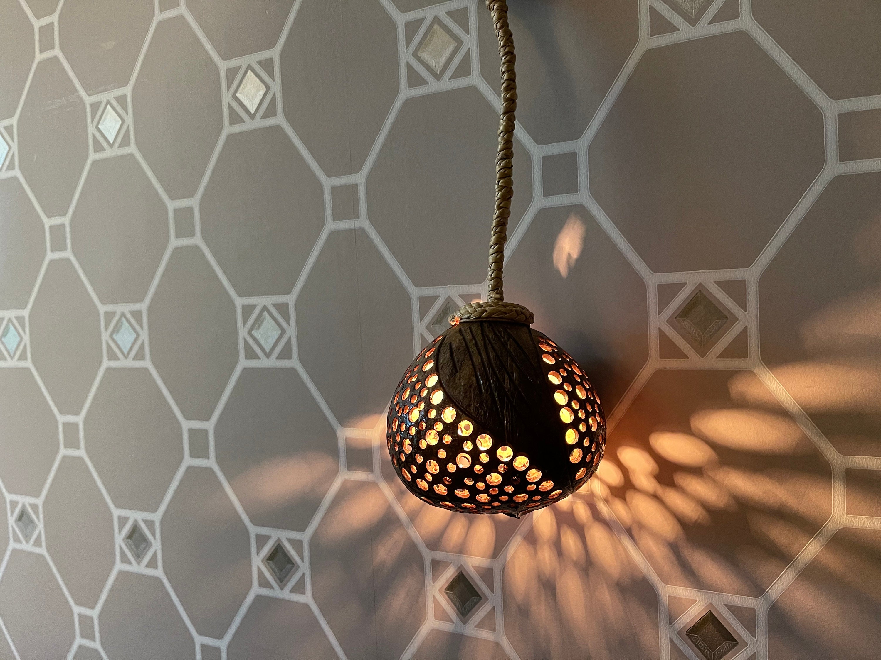 Hanging Ball Wooden Hanging Lamp Made of Coconut Shell Bedroom Lamp ...
