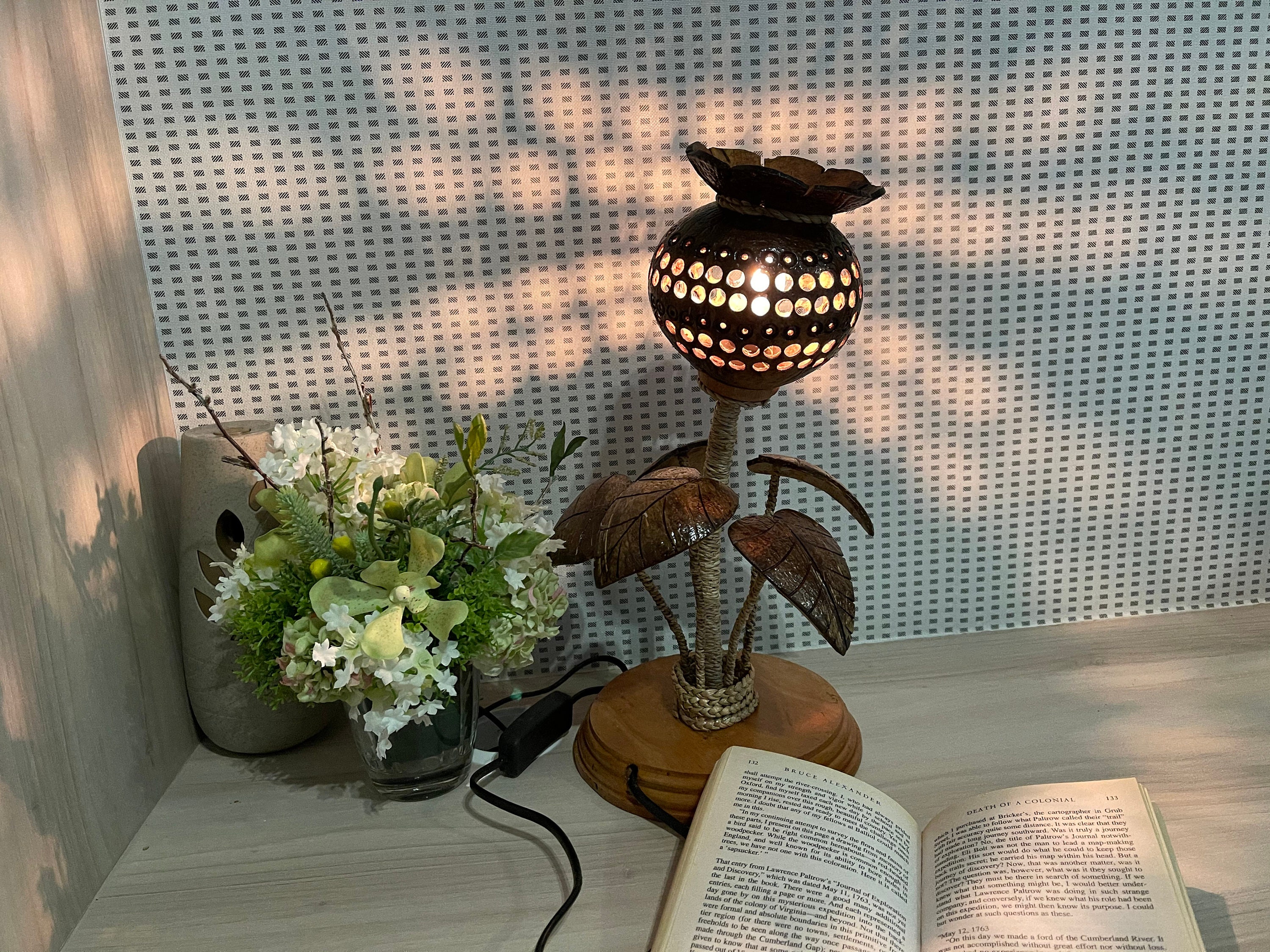 Flower Coconut Lamp Coconut Tree Shell Bedroom Lamp Tree Table | Etsy