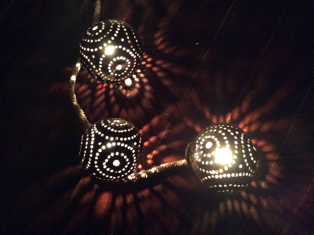 3 Balls Hanging Lamp Made of Coconut Shell Bedroom Lamp Light Coconut ...