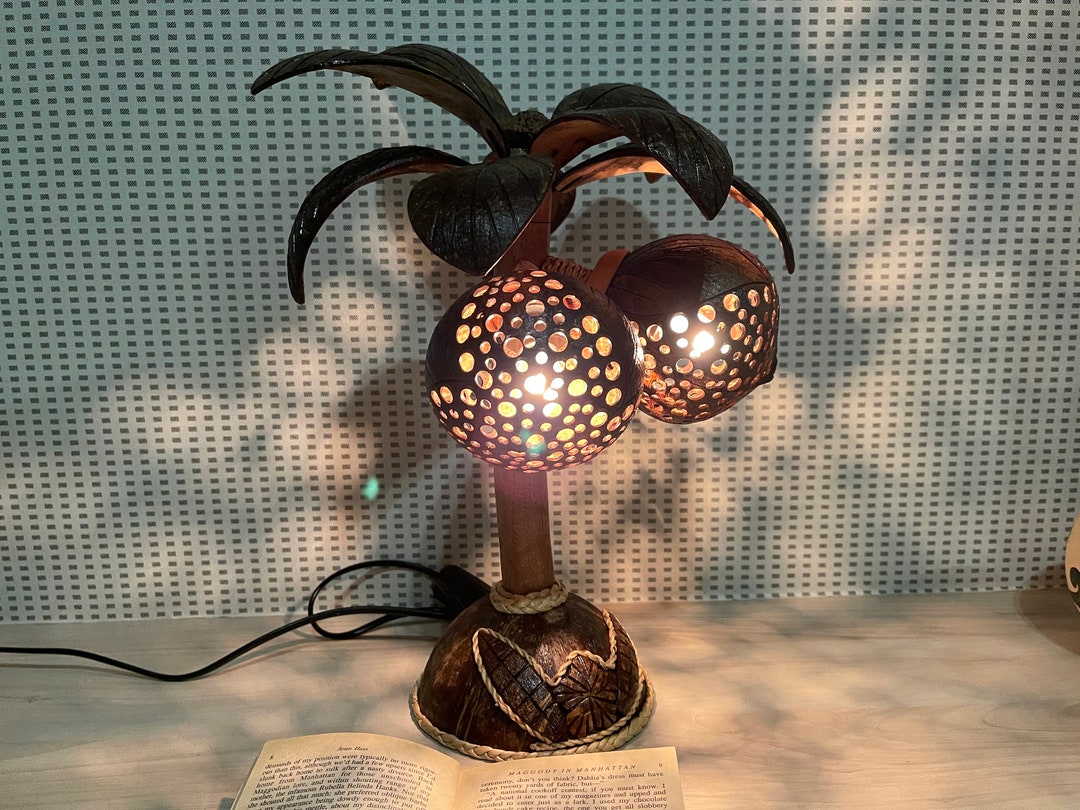 2 Balls Coconut Lamp Coconut Tree Shell Bedroom Lamp Tree Table Light ...