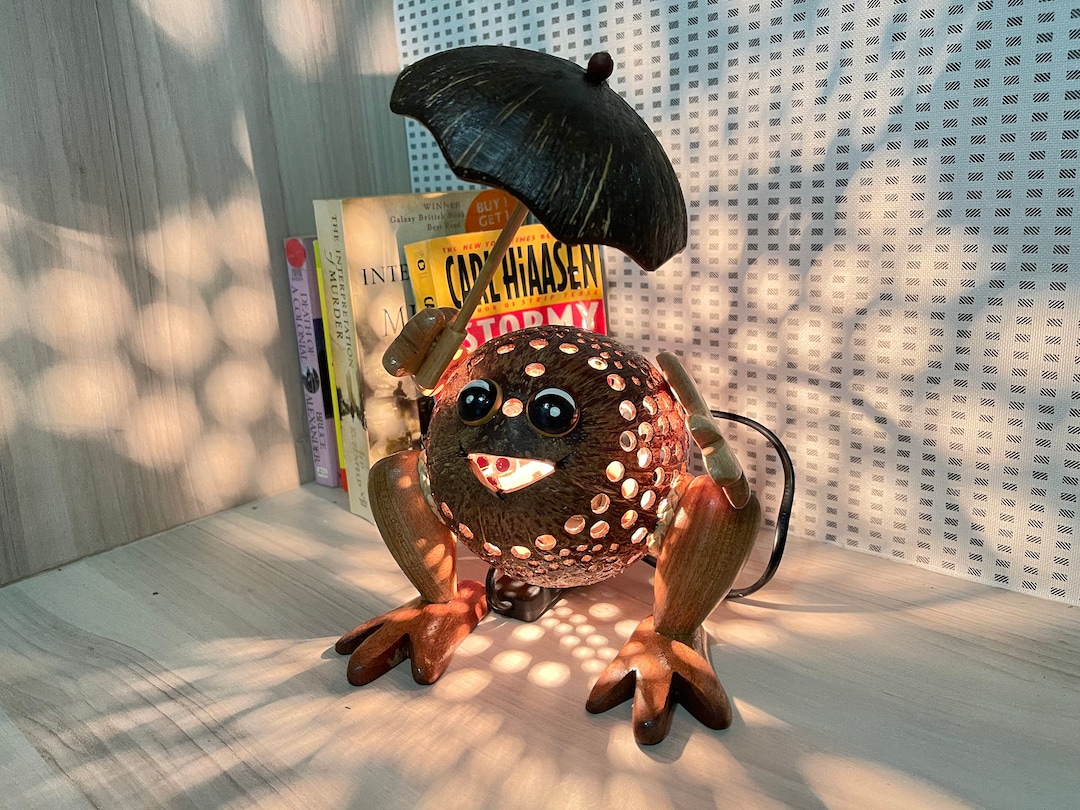 Frog Lamp Coconut Shell Bedroom Lamp Table Floor Light Coconut Wooden ...