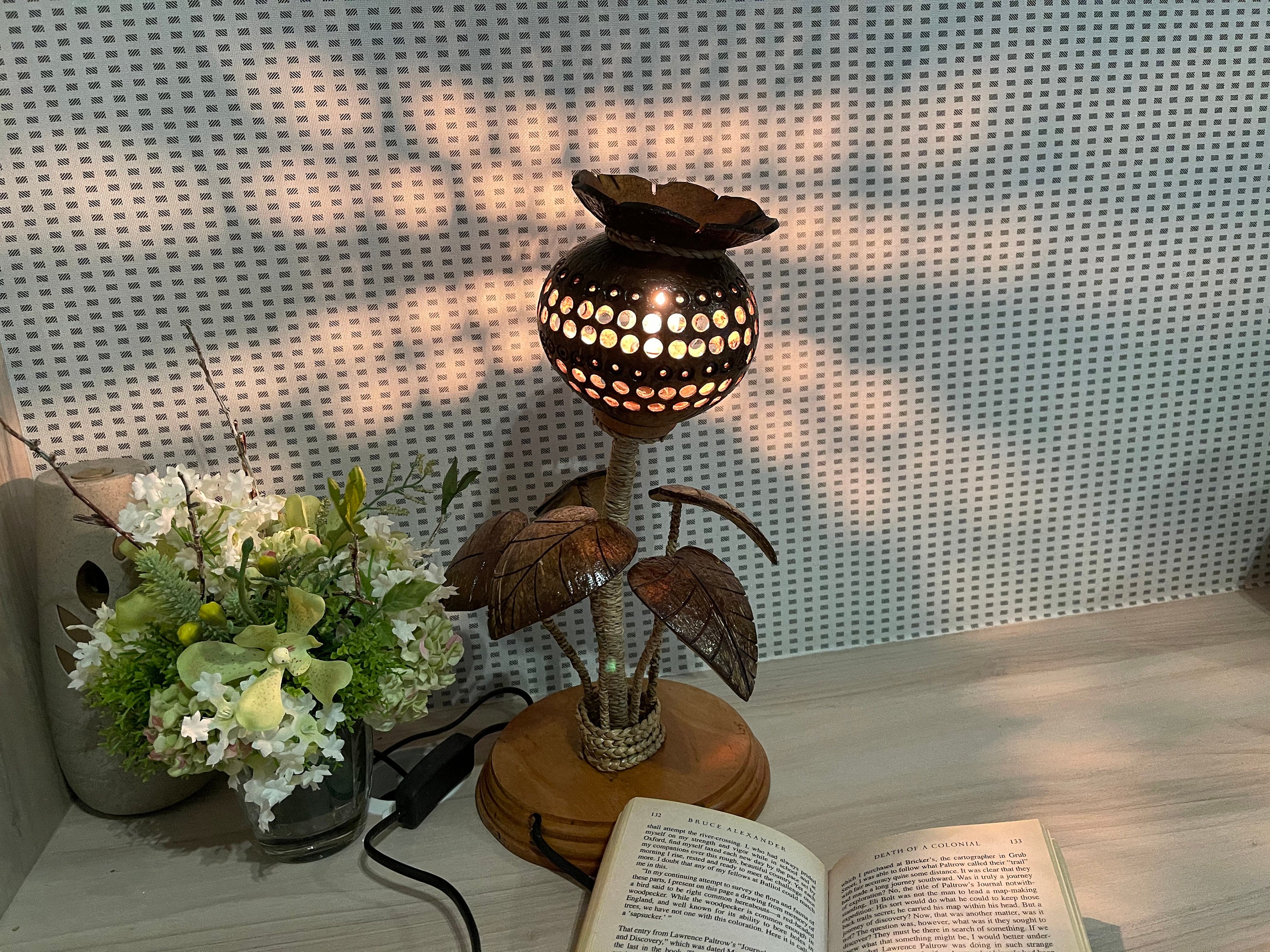 Flower Coconut Lamp Coconut Tree Shell Bedroom Lamp Tree Table | Etsy