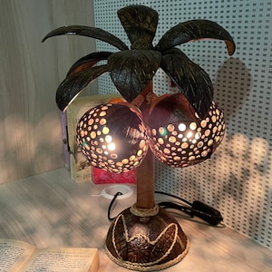 2 Balls Coconut Lamp Coconut Tree Shell Bedroom Lamp Tree Table Light ...