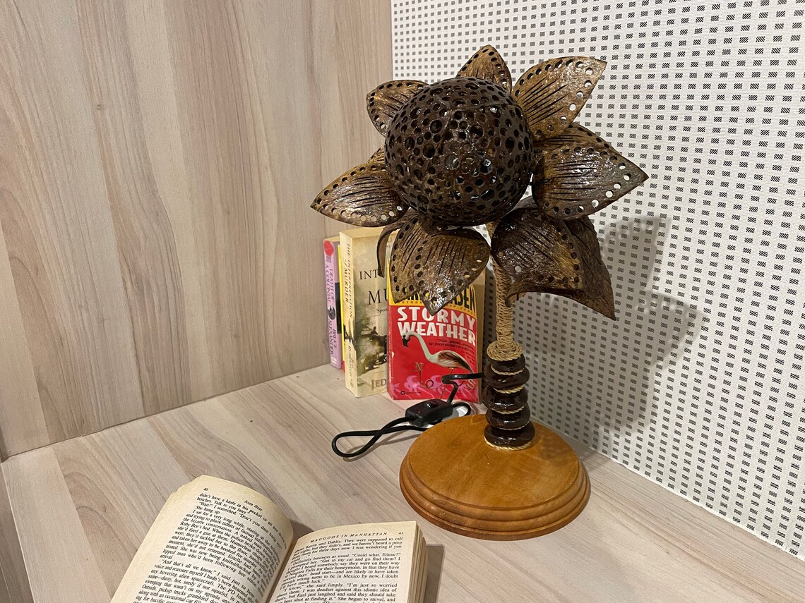 Sunflower Coconut Lamp Coconut Tree Shell Bedroom Lamp Tree | Etsy