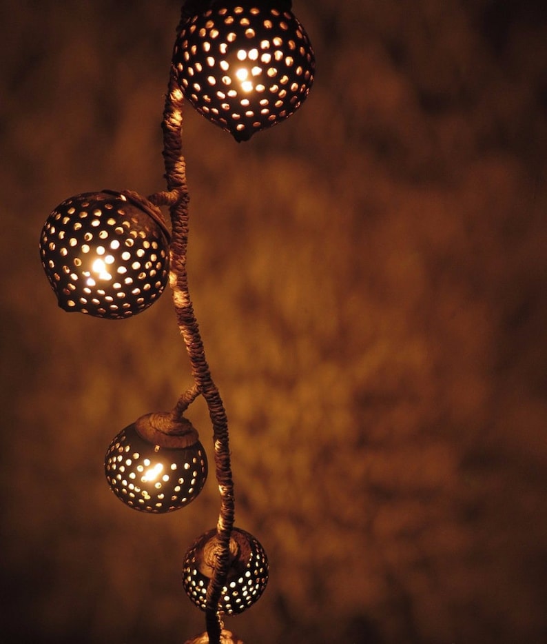 Wooden Hanging Lamp Made of Coconut Shell Bedroom Lamp Light Coconut ...