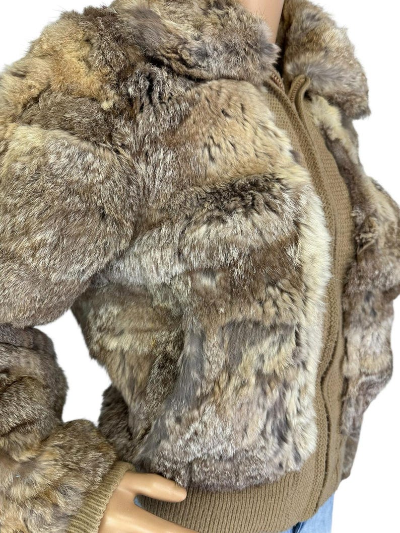 Vintage 1970s Dino Ricco Genuine Rabbit Fur Bomber Jacket Coat Tan ...