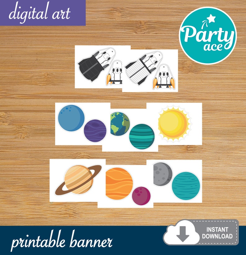 Outer Space Happy Birthday Printable Banner Rocket Astronauts - Etsy