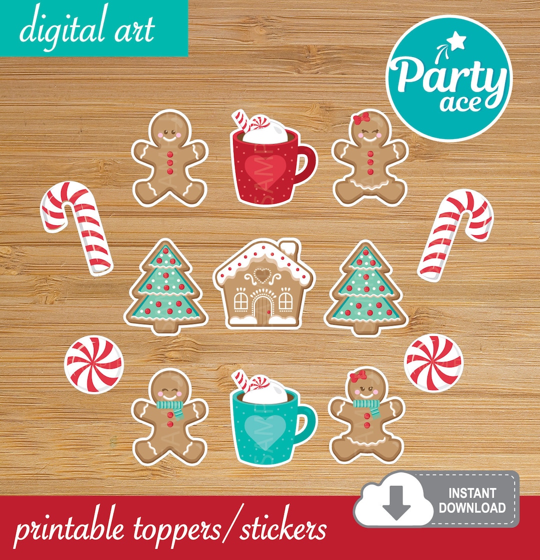 Gingerbread Christmas Printable Toppers, Christmas Stickers, Christmas ...