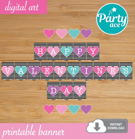 Happy Valentine's Day Pink Printable Banner Sign San | Etsy