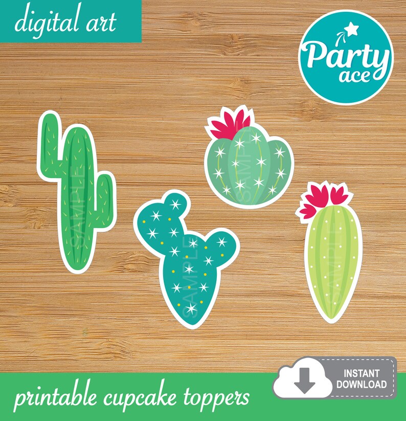 Mexican Party Cactus Cupcake Toppers Printable Fiesta Coco Birthday ...