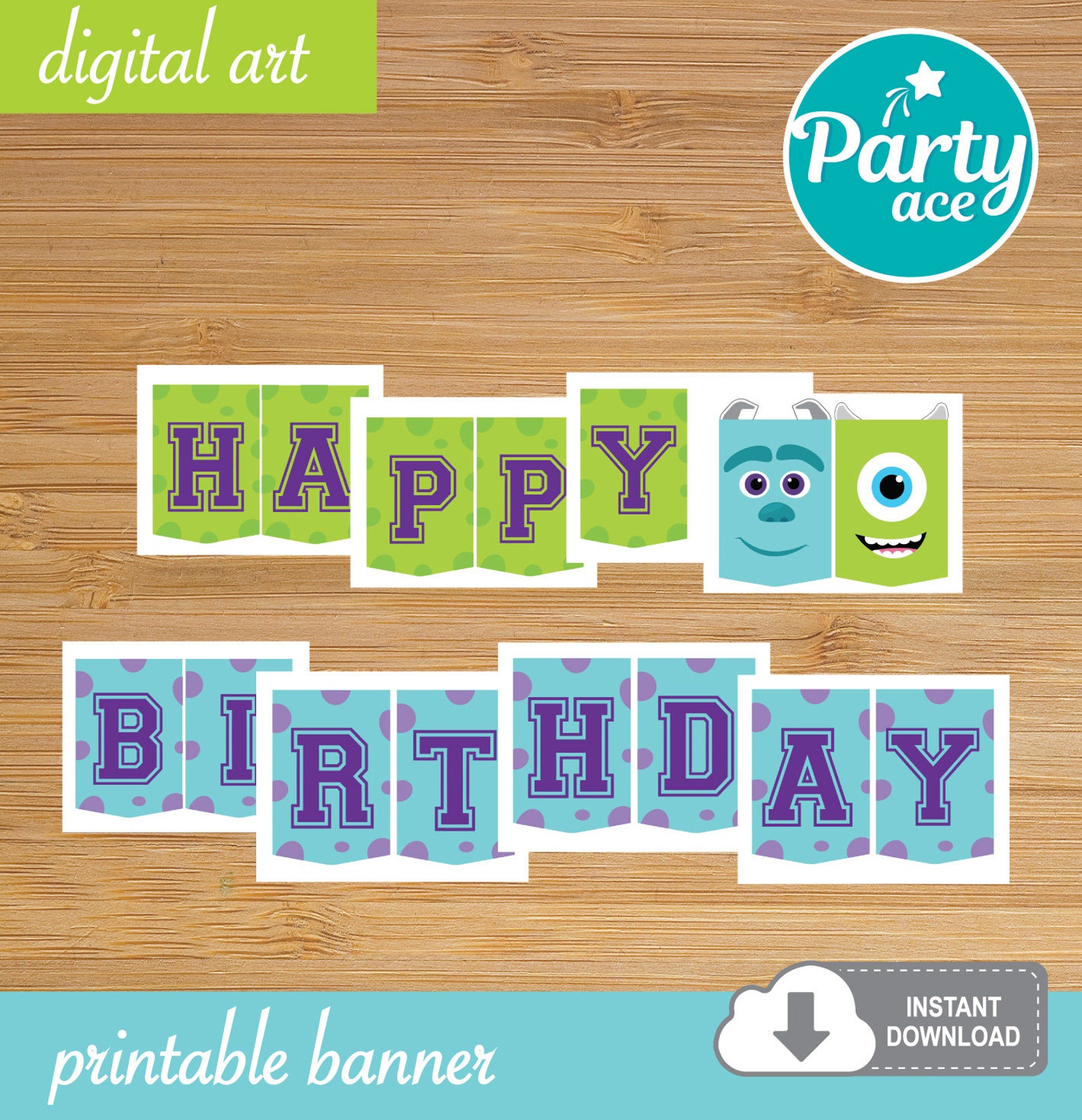 Monsters Inc Happy Birthday Printable Banner with the | Etsy