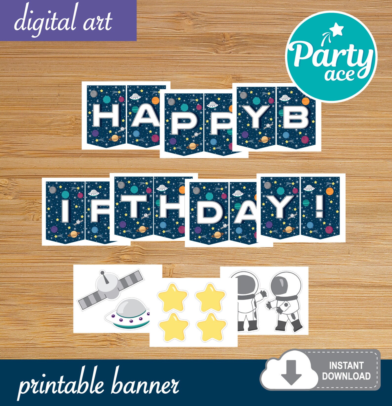 Outer Space Happy Birthday Printable Banner Rocket Astronauts - Etsy