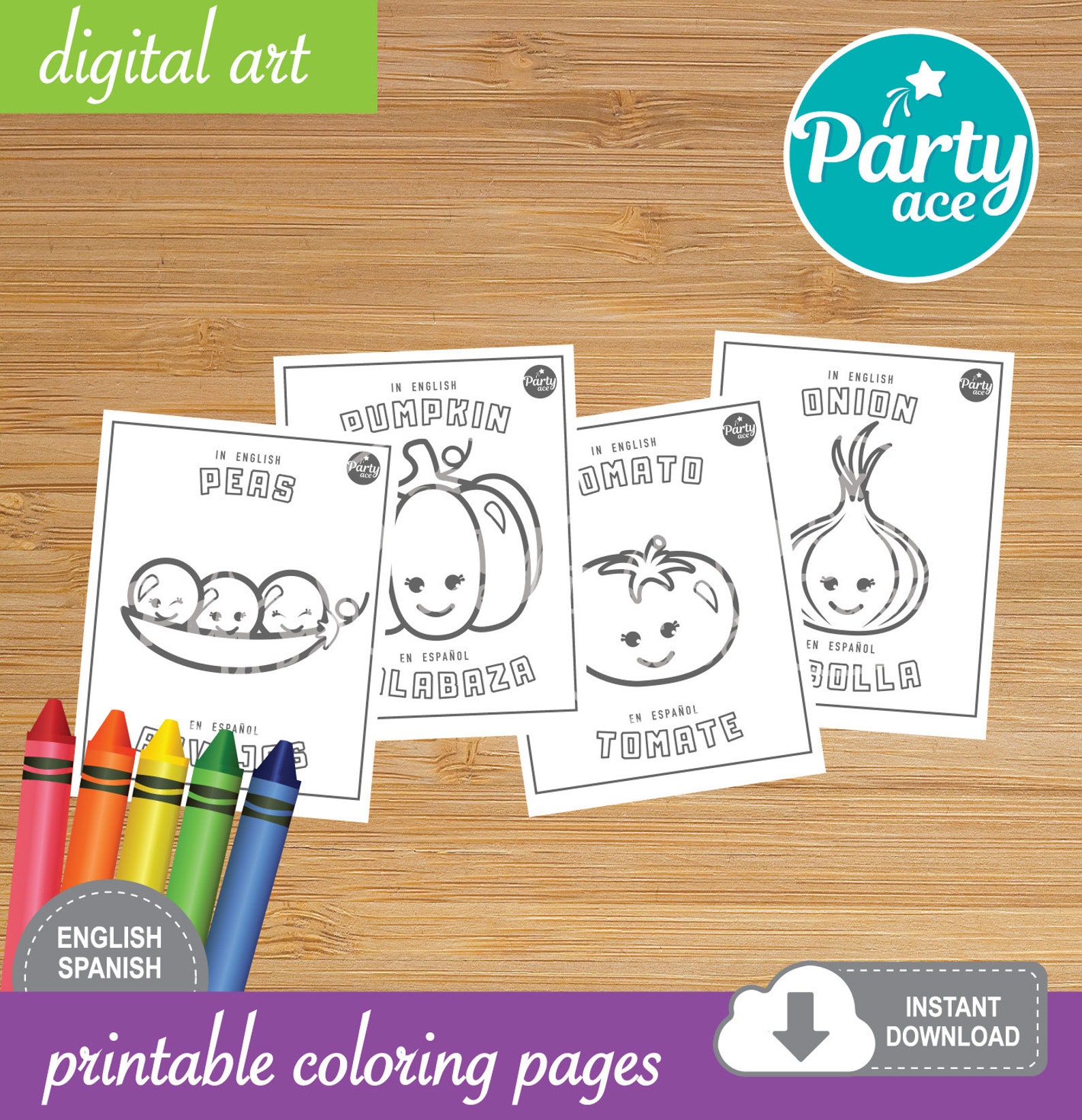 Vegetables Coloring Printable Pages for Kids in English and - Etsy