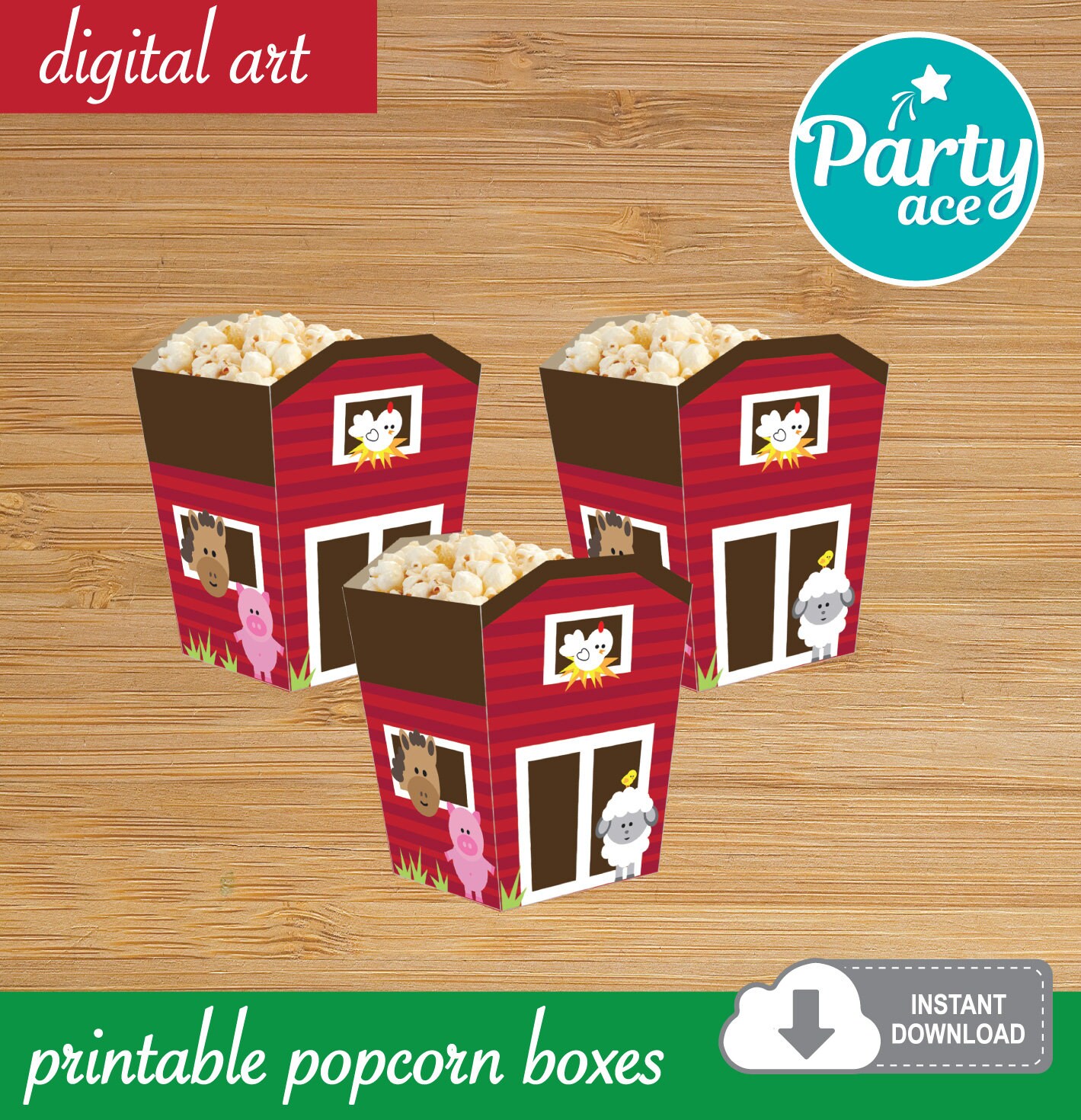Farm Barn Animals Printable Popcorn Favor Candy Snack Treat Box ...