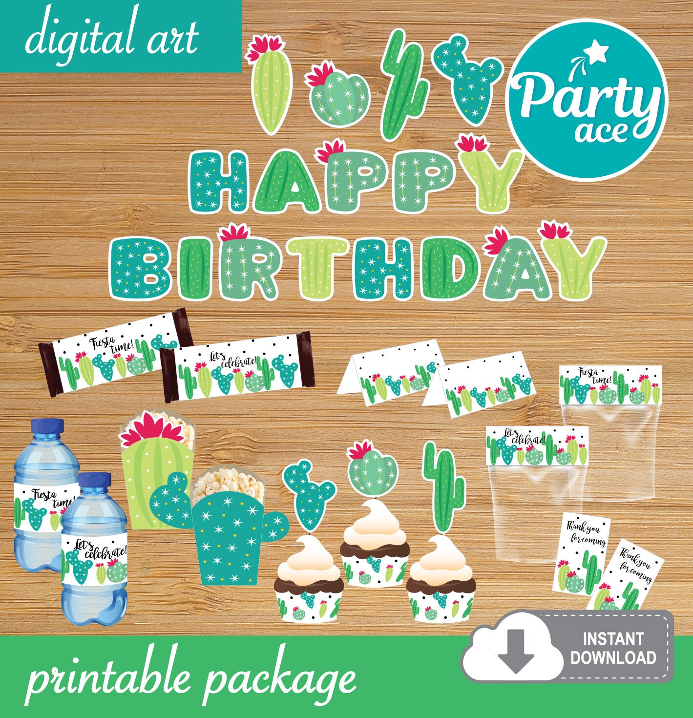 Paper & Party Supplies 10 EDITABLE cactus decorations for cactus ...