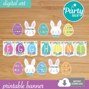 Easter Egg Hunt Banner Sign Printable Easter Eggs and Bunnies Party ...
