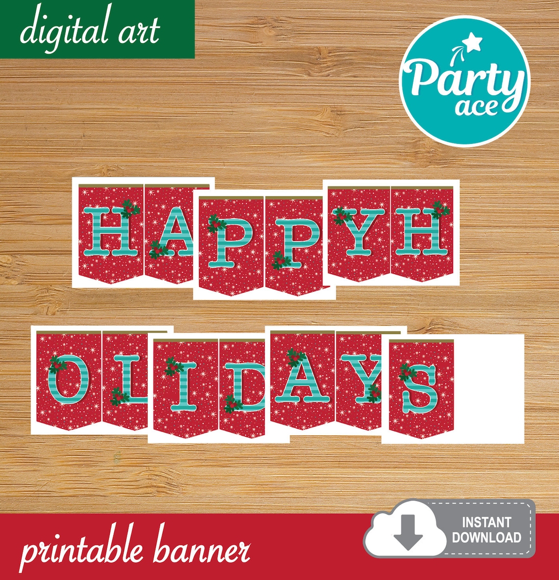 Happy Holidays Printable Merry Christmas Banner Decoration - Etsy