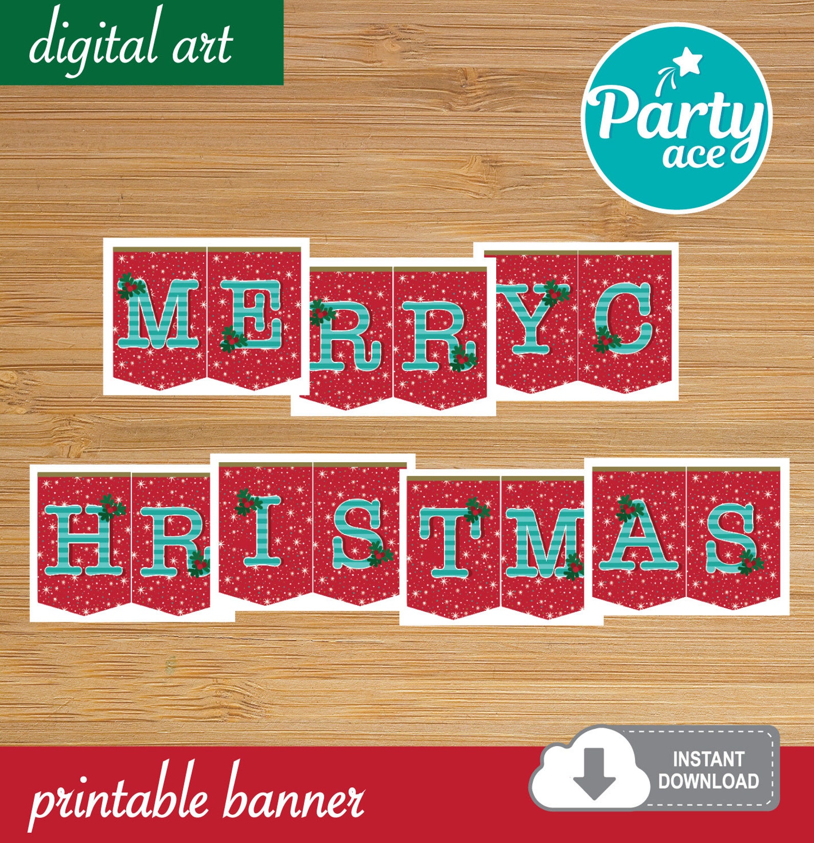 Merry Christmas Printable Banner Decoration for Holidays - Etsy