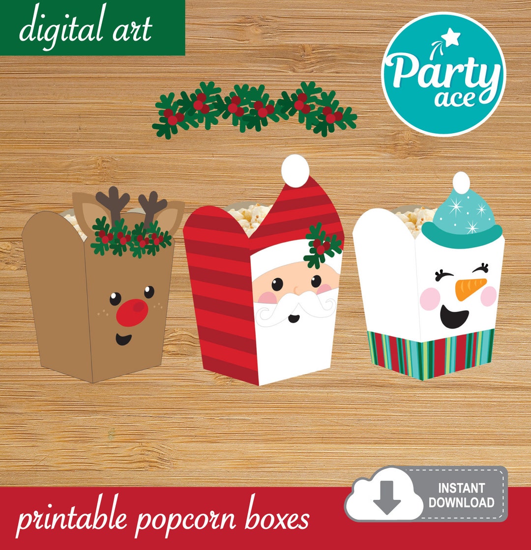 Christmas Box Popcorn Cookies Chocolate Gift Printable Box Christmas ...