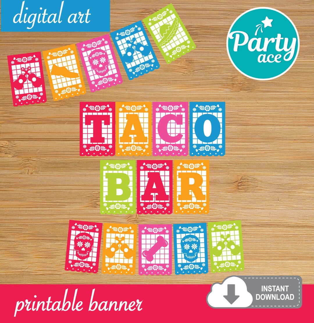 Mexican Party Taco Bar Printable Banner for Party Decoration Coco ...