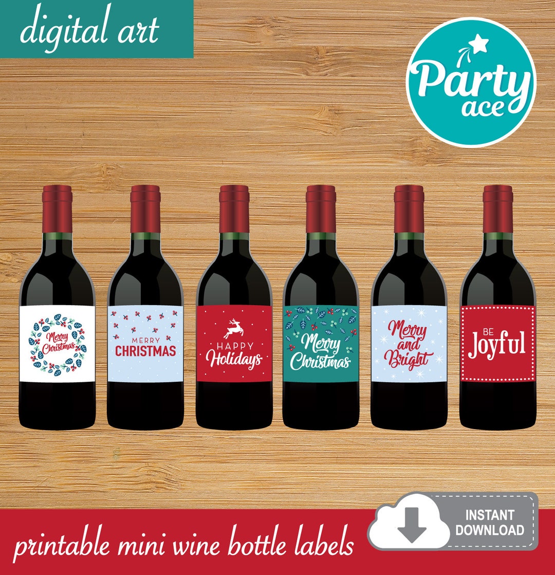 Merry Christmas and Happy Holidays Mini Wine Bottle Printable Labels ...