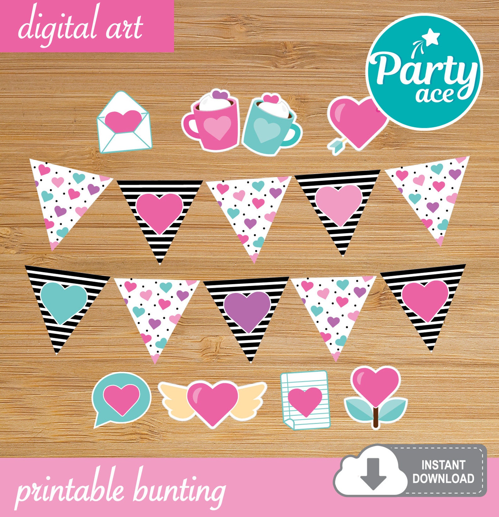 Valentine's Day Printable Banner Bunting Garland Cutouts for a Picnic ...