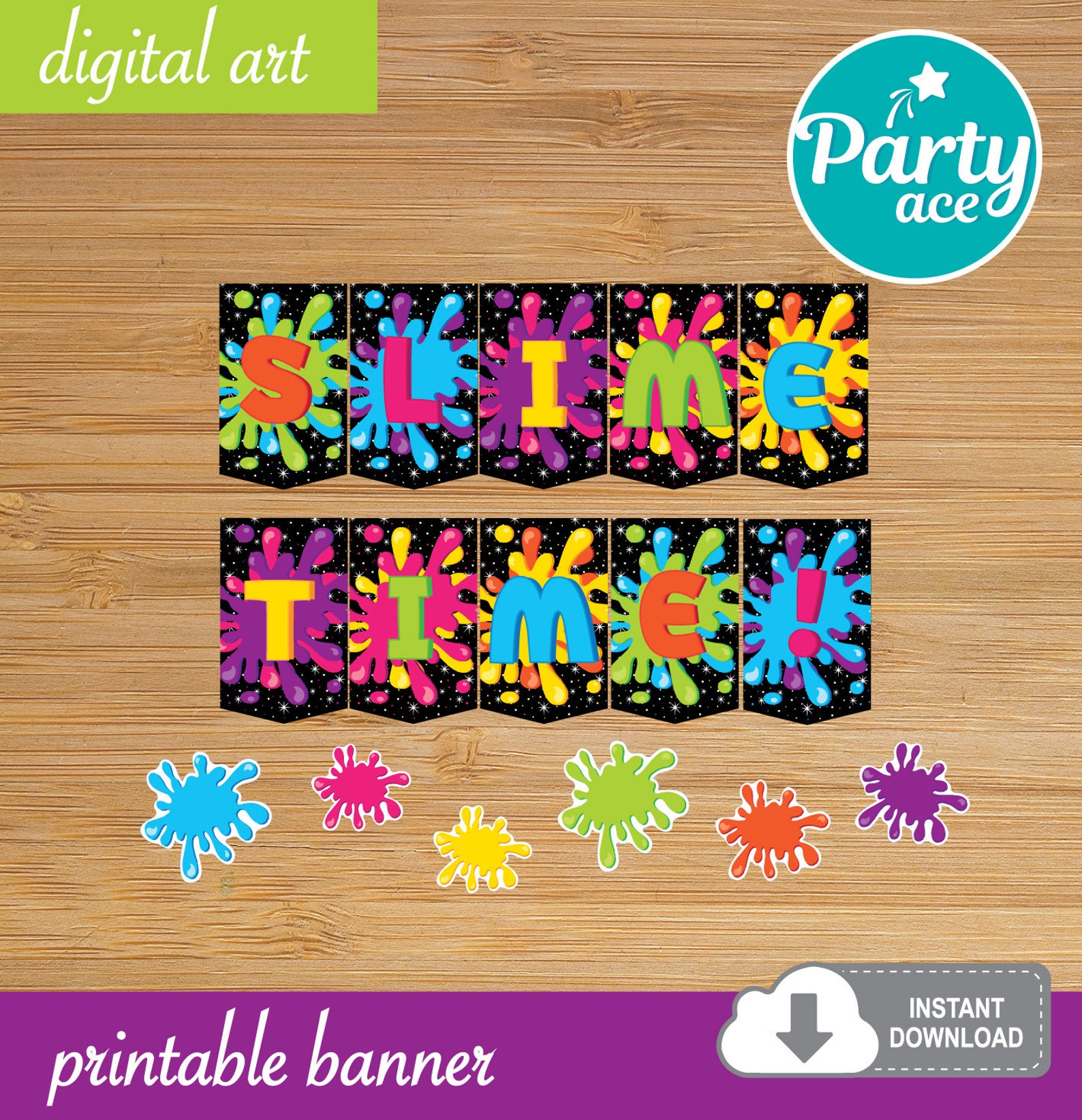 Slime Time Printable Banner Neon Art Splash Slime Paint Party - Etsy UK