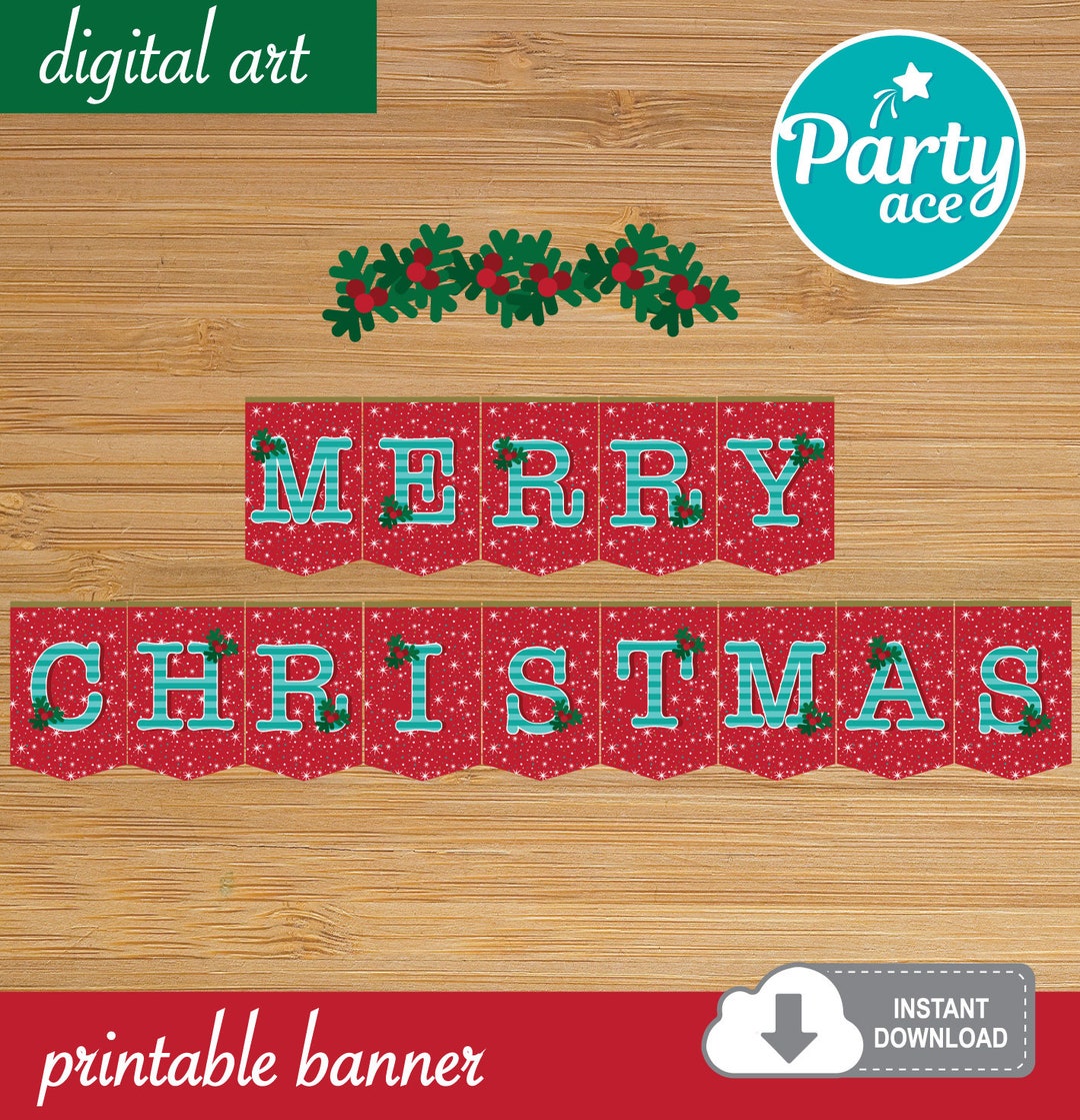 Merry Christmas Printable Banner Decoration for Holidays Celebration ...