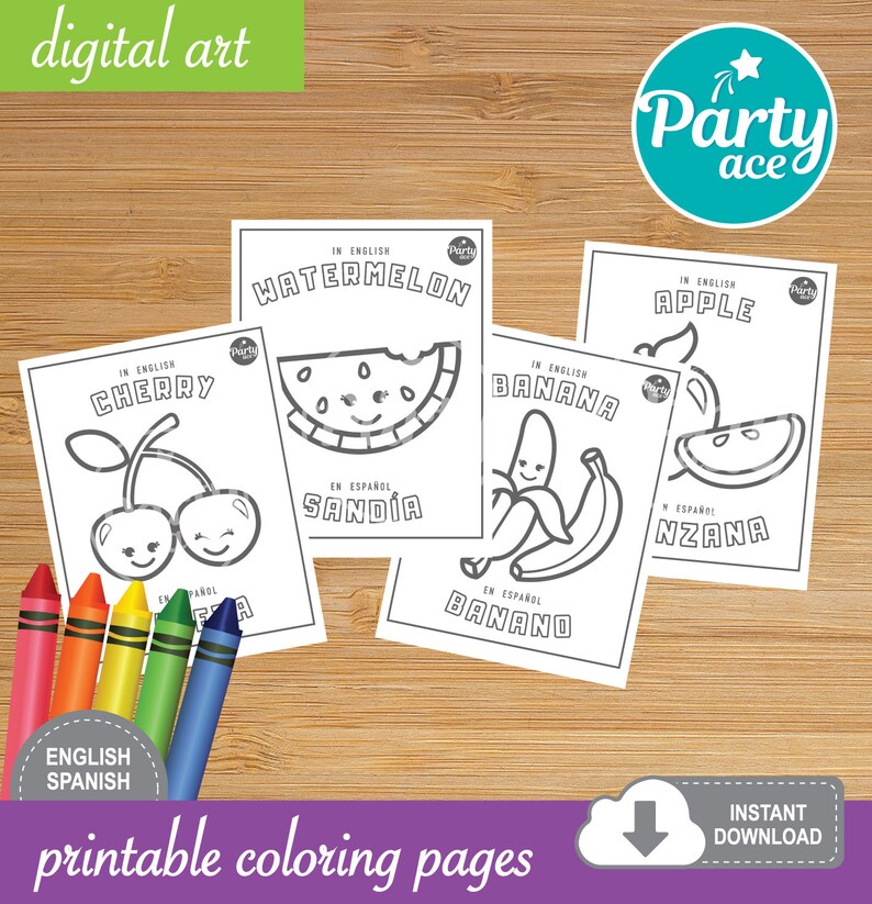 Fruits Coloring Printable Pages for Kids in English and Spanish for ...