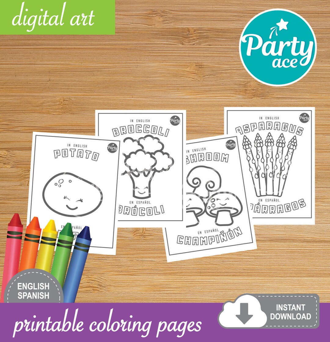 Vegetables Coloring Printable Pages for Kids in English and Spanish for ...