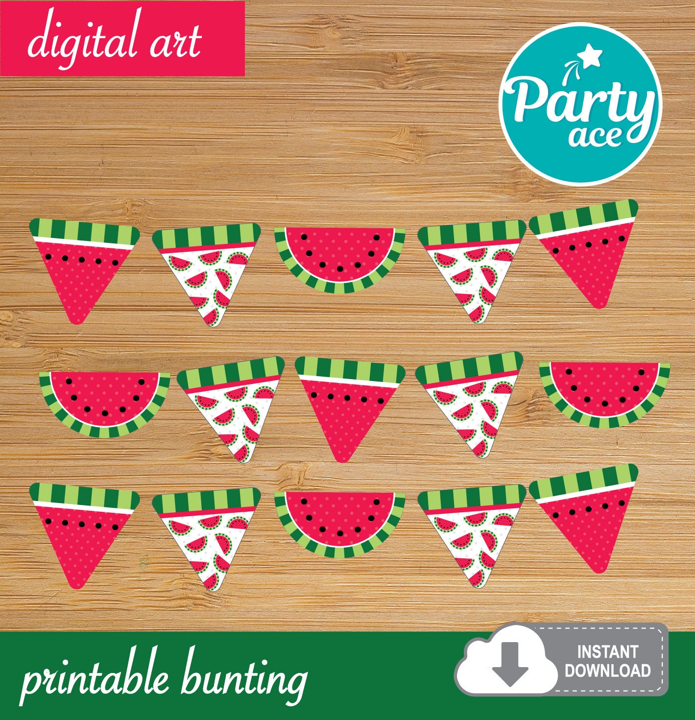 Watermelon Printable Banner Bunting Garland Cutouts for a | Etsy