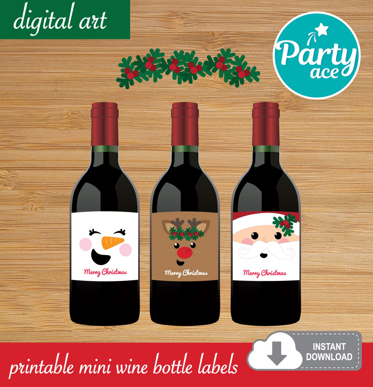 Christmas Characters Mini Wine Bottle Labels Printable Merry Christmas ...