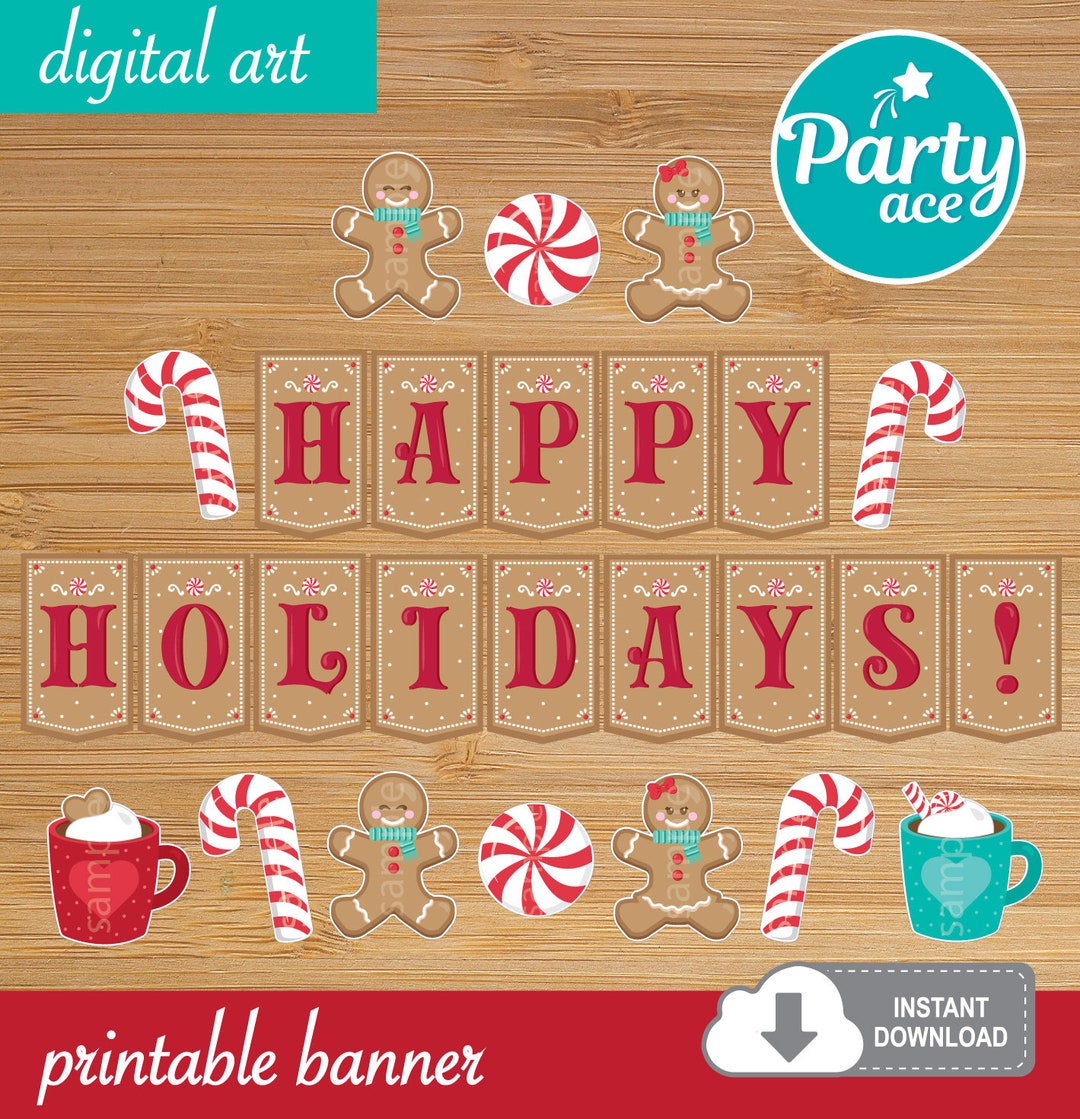 Gingerbread Christmas Cookies Happy Holidays Printable Christmas Banner ...