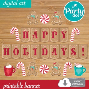Gingerbread Christmas Cookies Happy Holidays Printable Christmas Banner ...