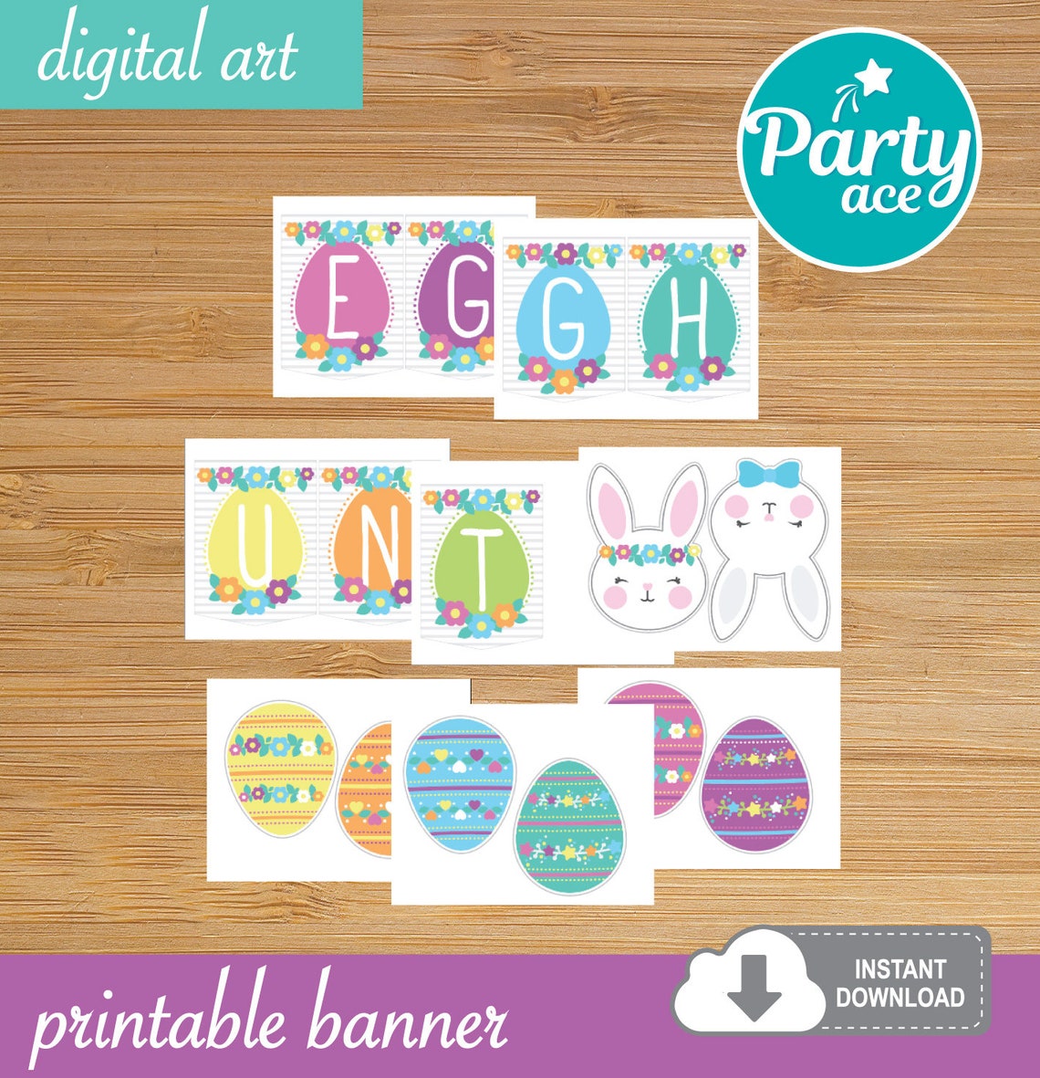 Easter Egg Hunt Banner Sign Printable Easter Eggs and Bunnies - Etsy