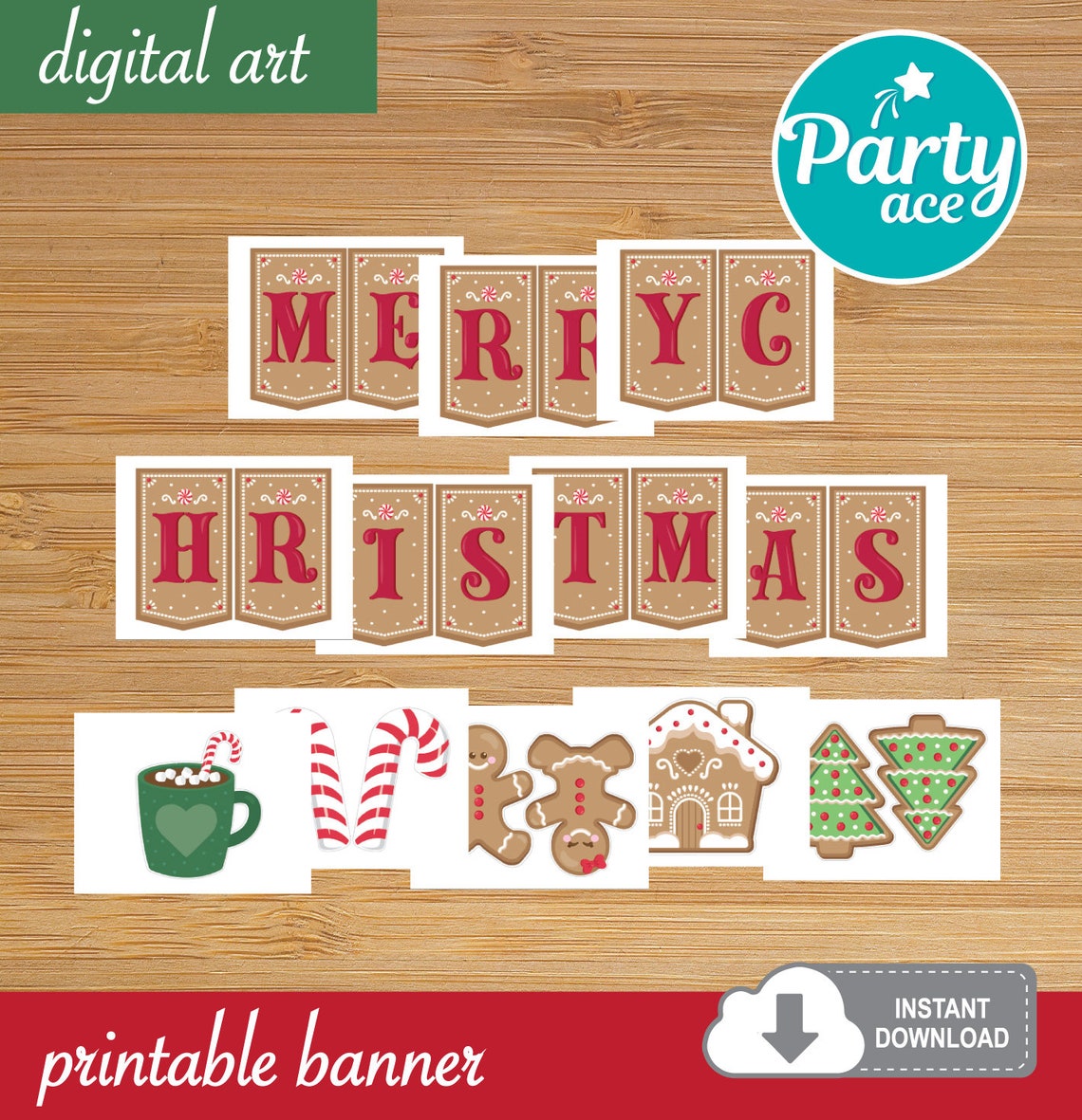 Gingerbread House Merry Christmas Printable Banner Bakery - Etsy