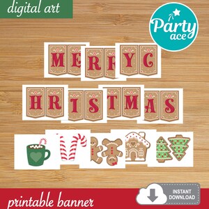 Gingerbread House Merry Christmas Printable Banner Bakery Gingerbread ...