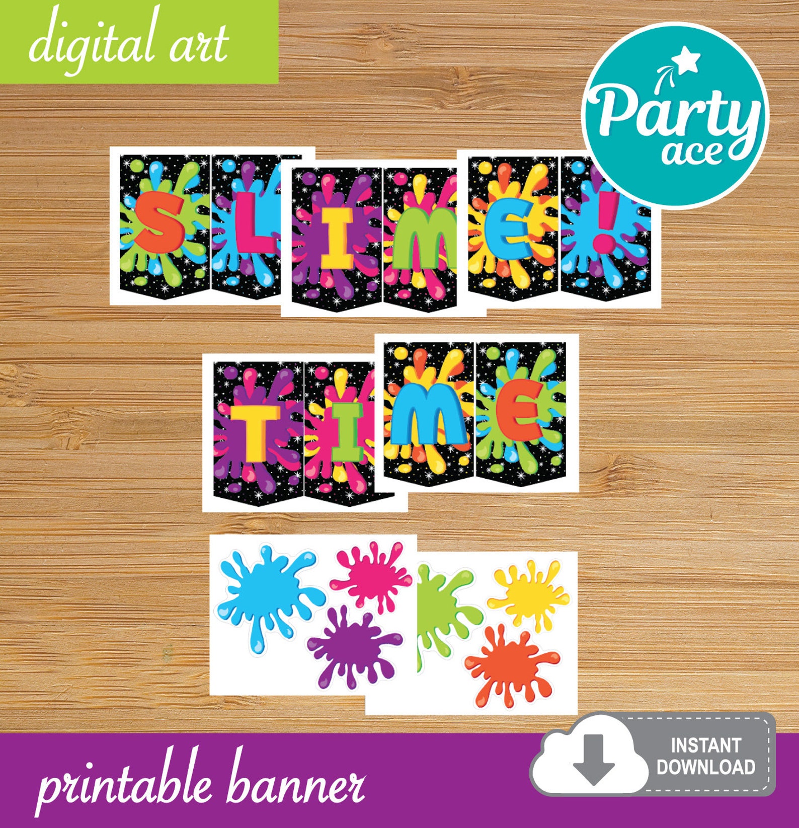 Slime Time Printable Banner Neon Art Splash Slime Paint Party - Etsy